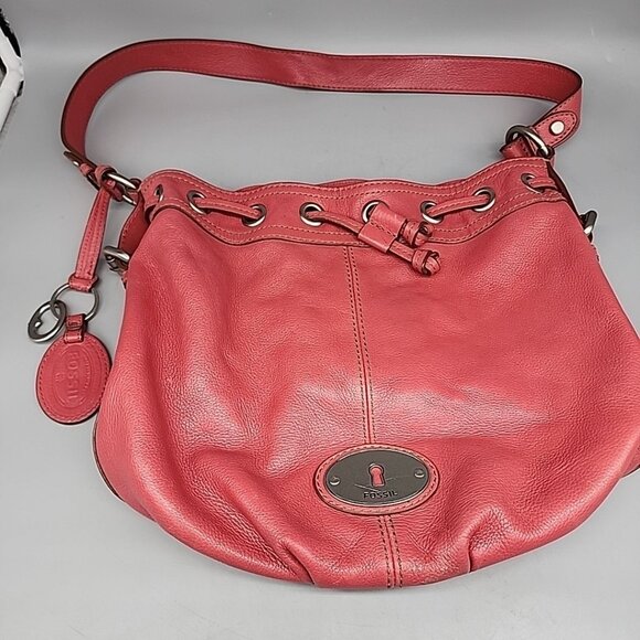 Fossil | Bags | Fossil Grayson Bucket Bag Drawstring Pink Leather Hobo ...